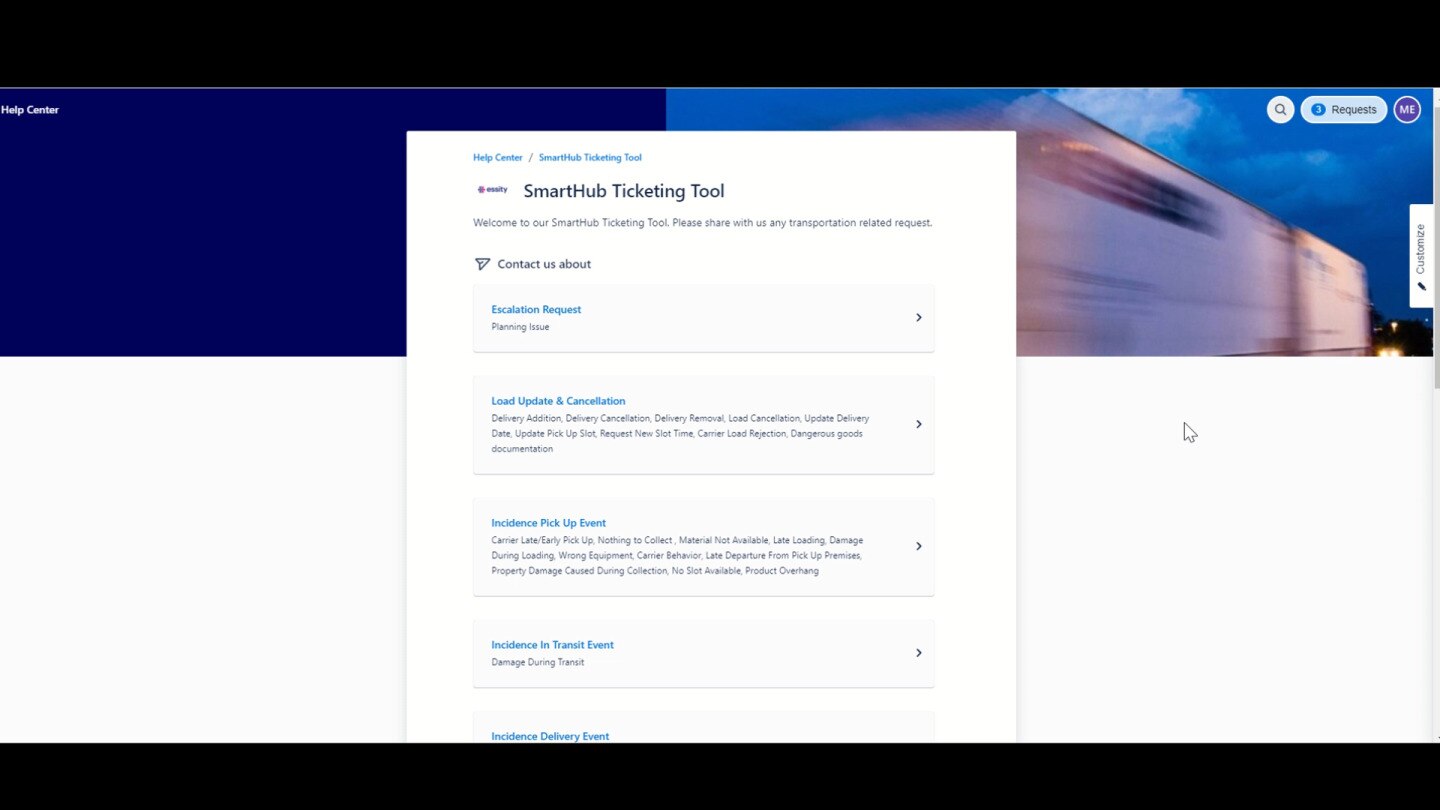 Essity Smarthub transportation sharepoint for externals
